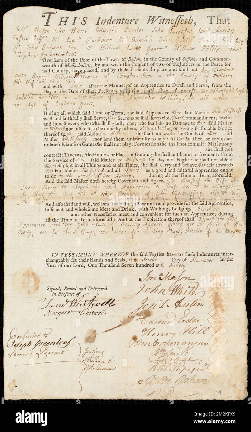 Document of indenture: Servant: Trainhorne [Trainhorn], Ann. Master ...