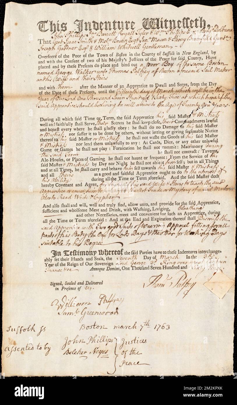 Document of indenture: Servant: Walker, George. Master: Palfrey, Thomas ...