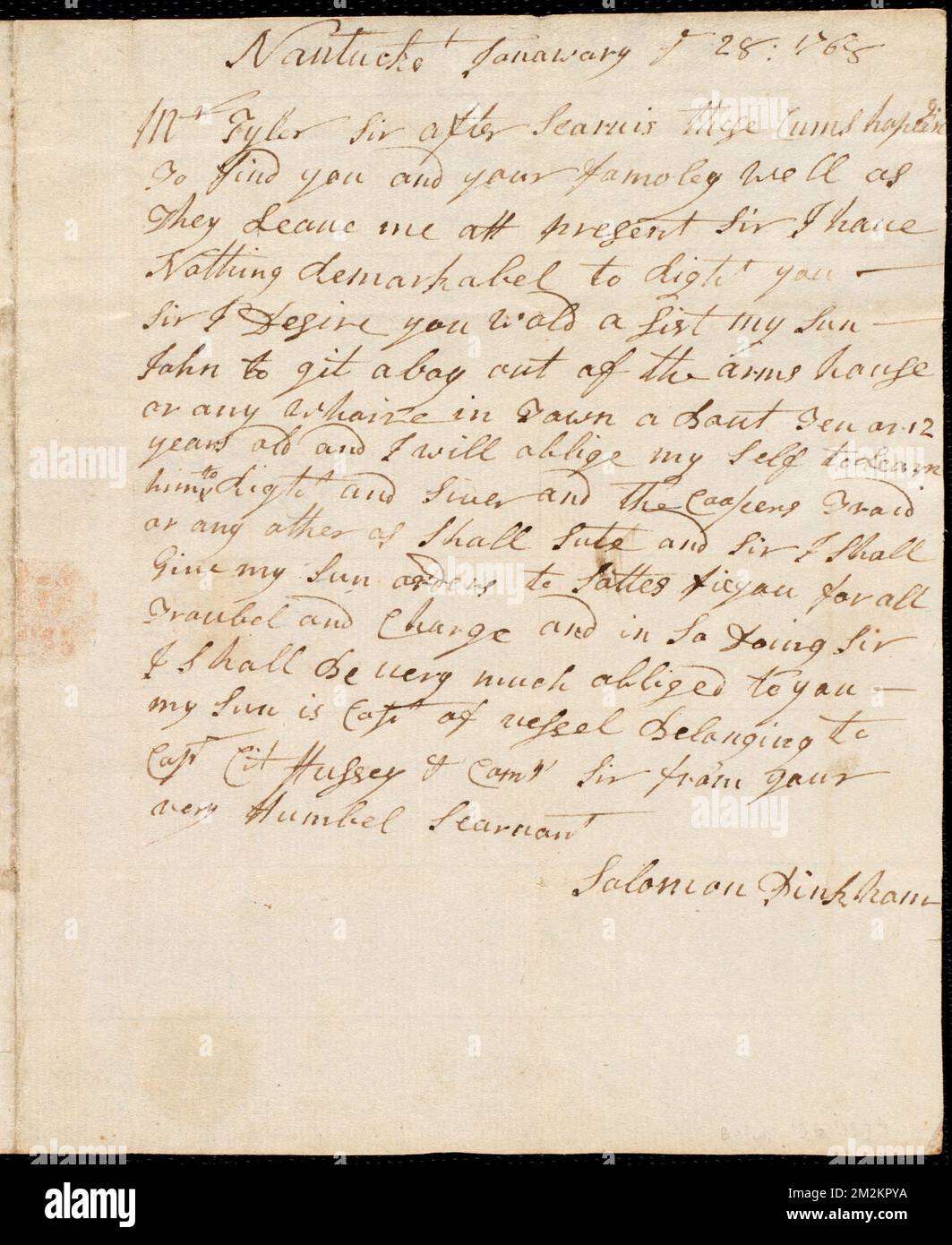 Document of indenture: Servant: Vokes, Robert. Master: Oliver, Daniel ...