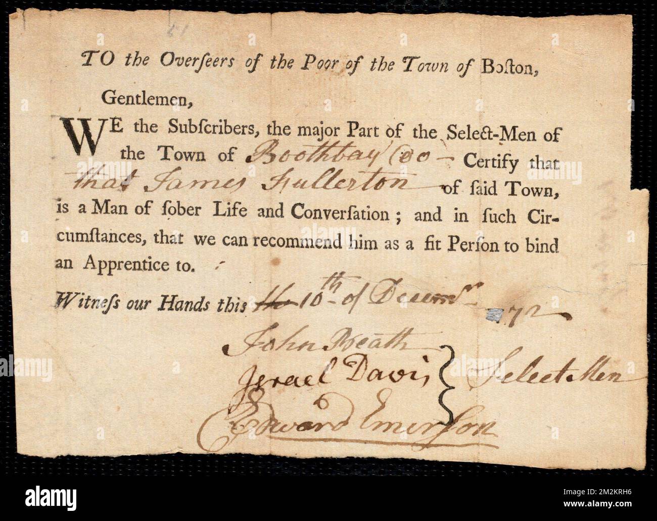 Document of indenture: Servant: White, Hannah. Master: Fullerton, James ...