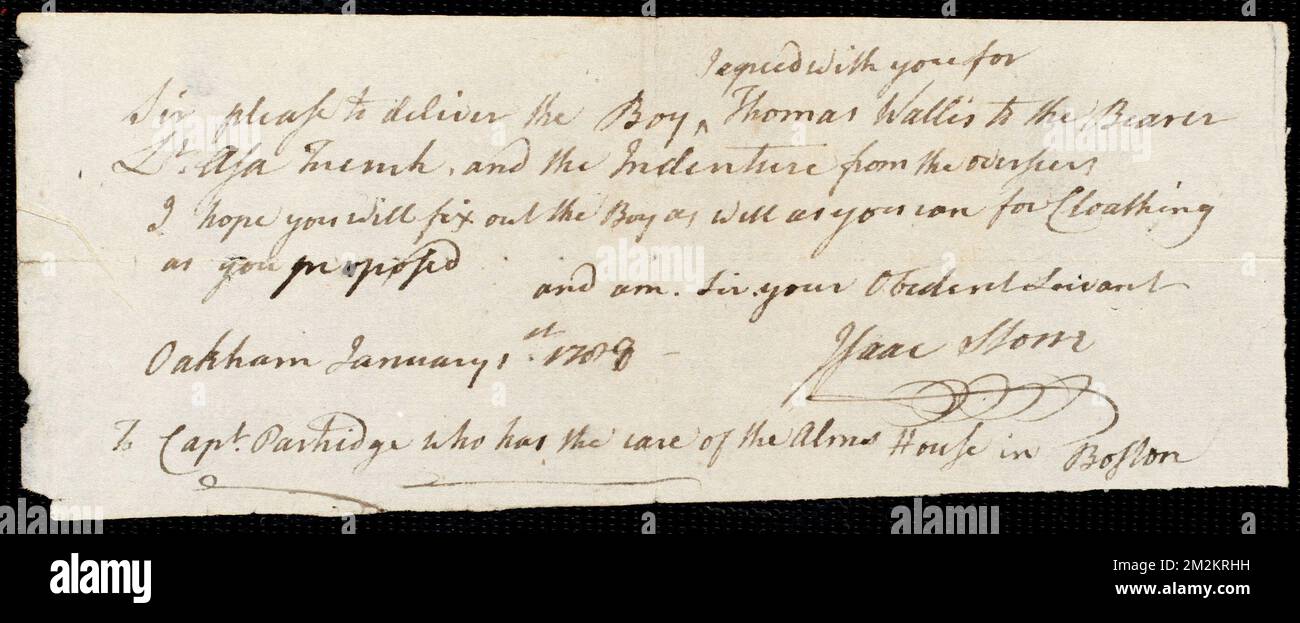 Document of indenture: Servant: Wallis, Thomas. Master: Stone, Isaac ...