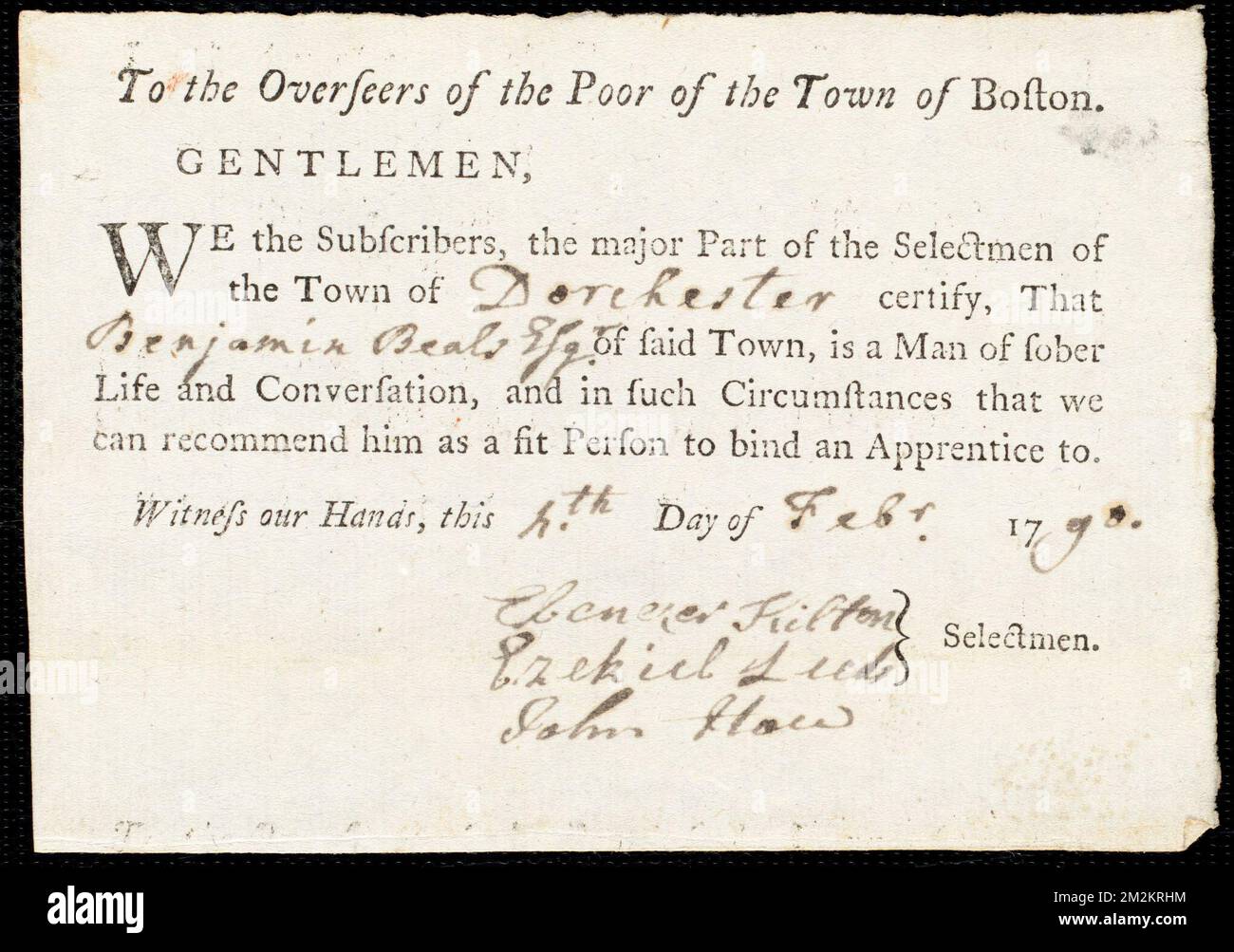 Document of indenture: Servant: Waterman, Suckey. Master: Beale ...