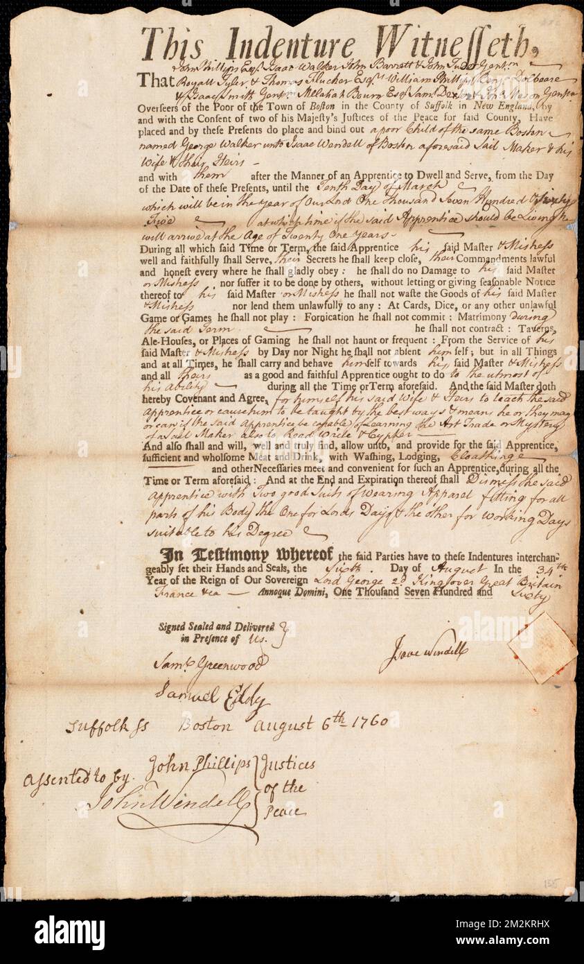 Document of indenture: Servant: Walker, George. Master: Wendell, Isaac ...