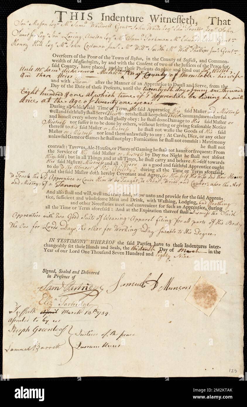 Document of indenture: Servant: Willit, John. Master: Munson, Samuel ...
