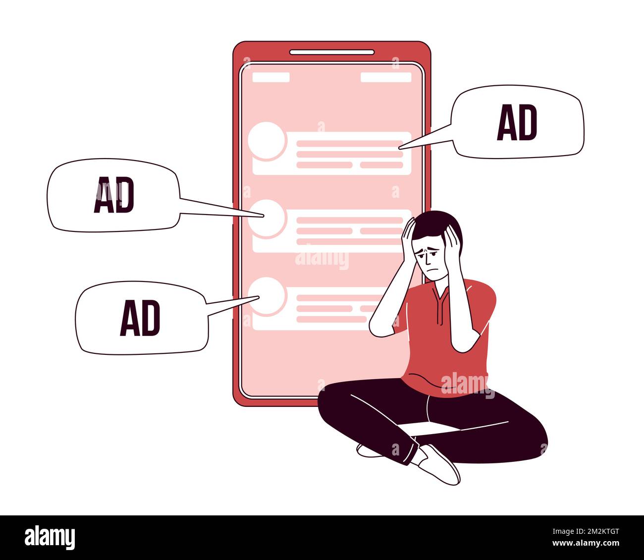 Man overwhelmed by ads flat concept vector illustration Stock Vector ...