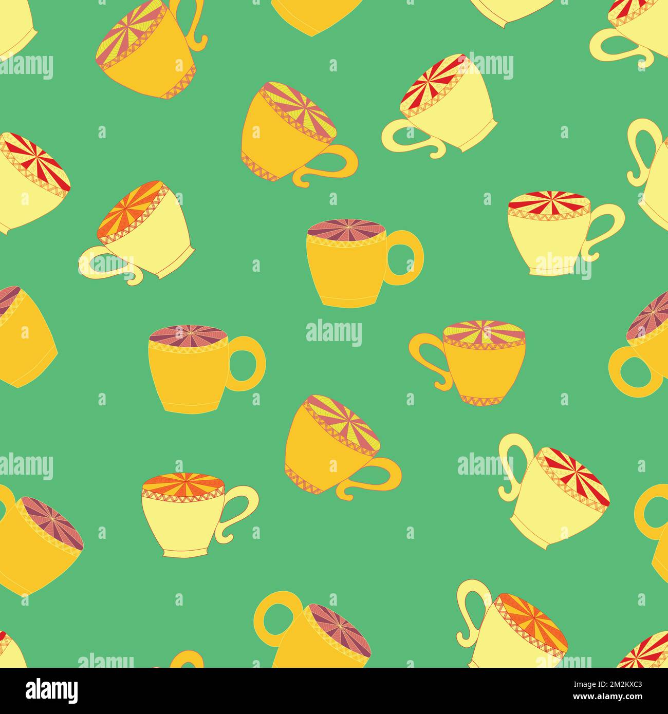 Cups and saucers bright seamless pattern. Tea, tea shop, coffee ...
