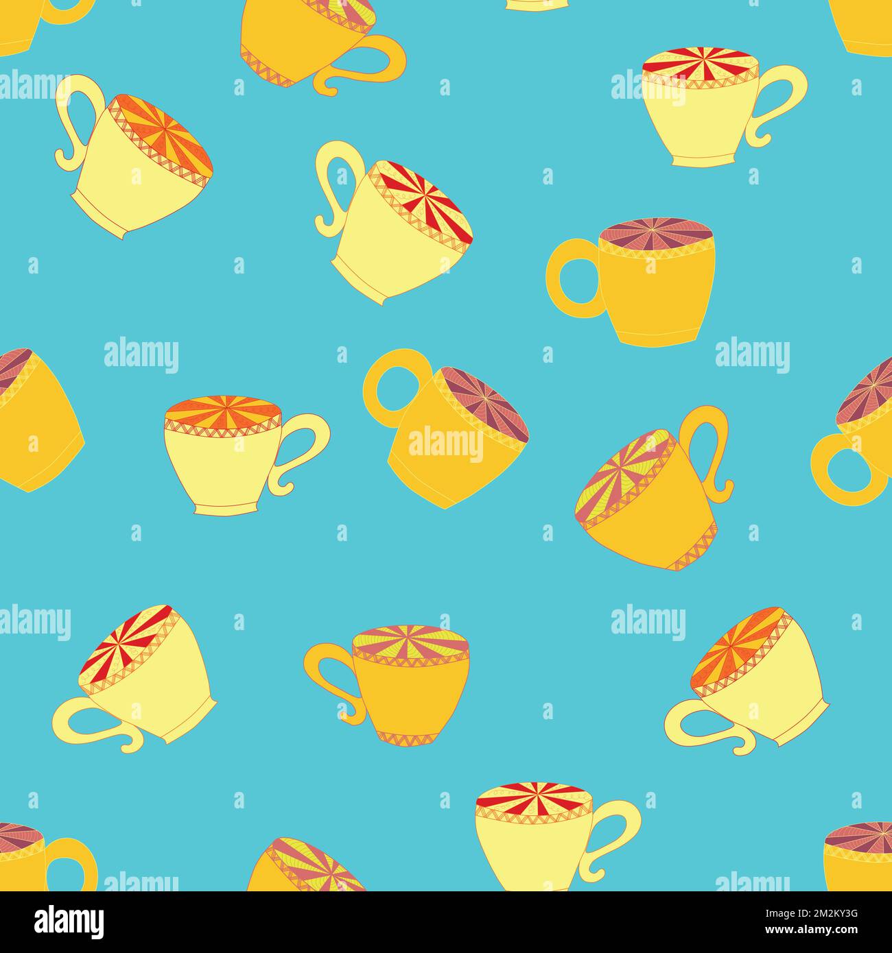 Cups and saucers bright seamless pattern. Tea, tea shop, coffee ...