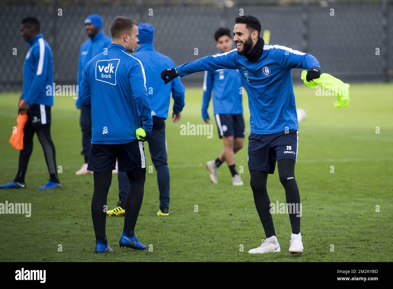 Gent's Nicolas Raskin and Gent's Dylan Bronn pictured during a training ...