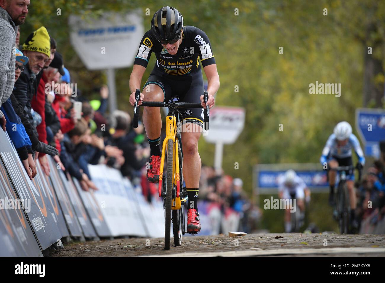 Belgian Ellen Van Loy crosses the finish line at the women's race ...