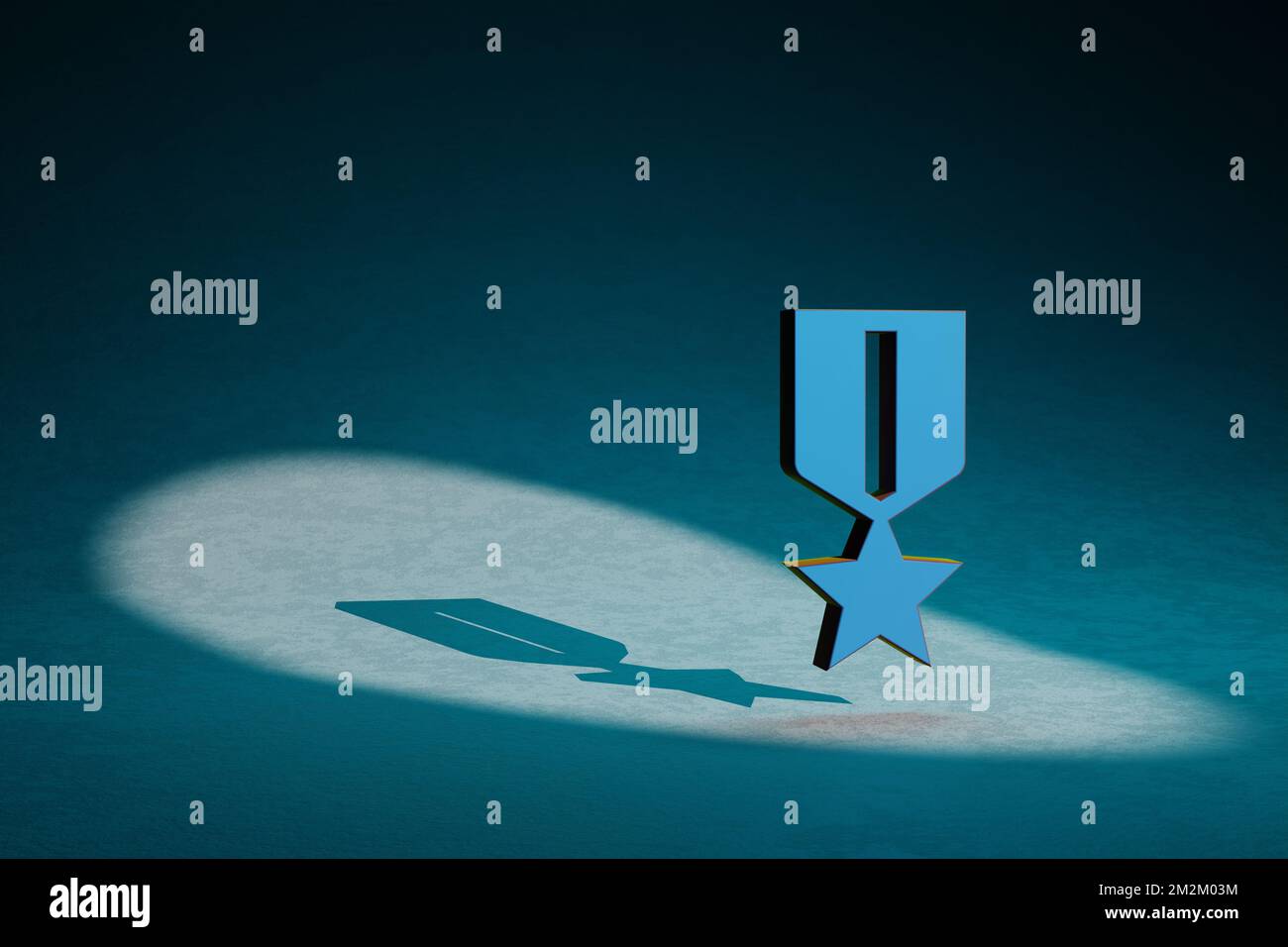 Beautiful abstract illustrations Blue medal badge symbol icon on a dark ...