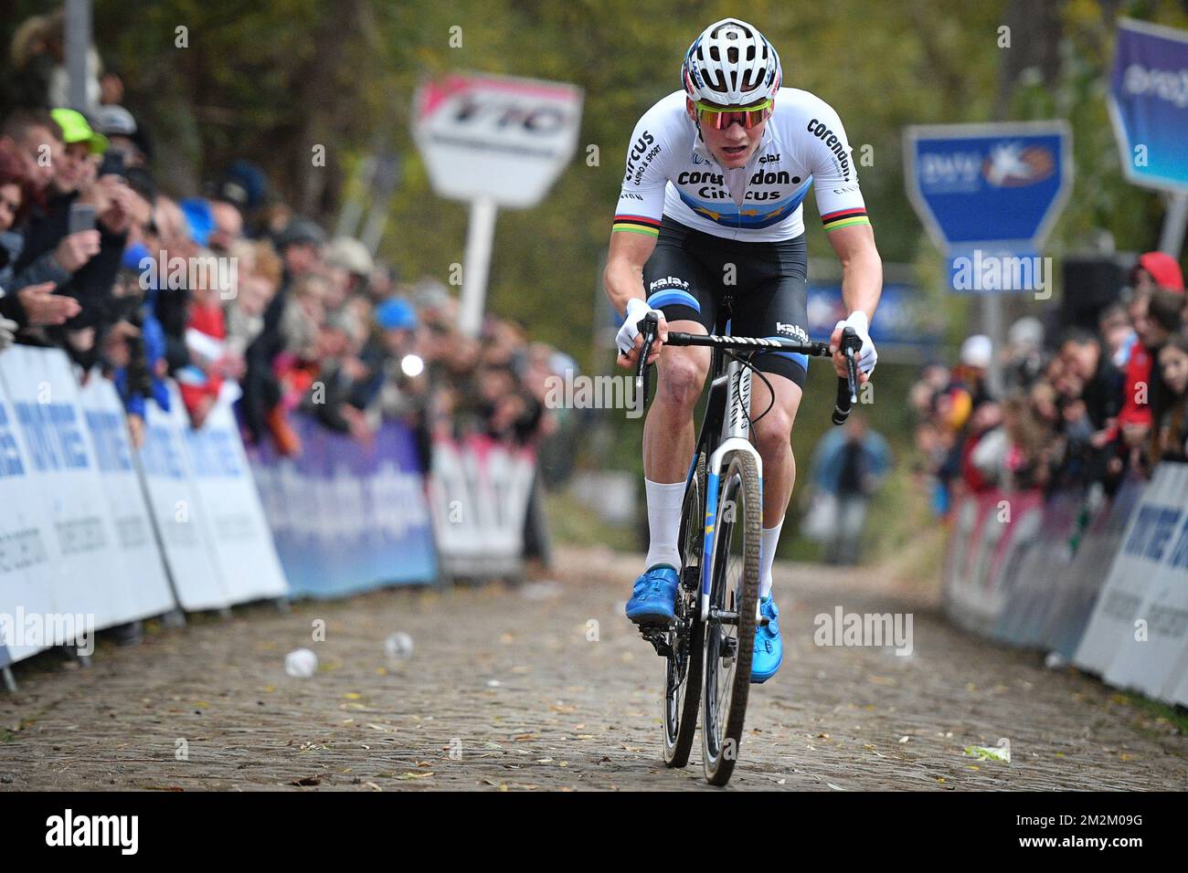 Dutch Mathieu Van Der Poel crosses the finish line at the men's race ...