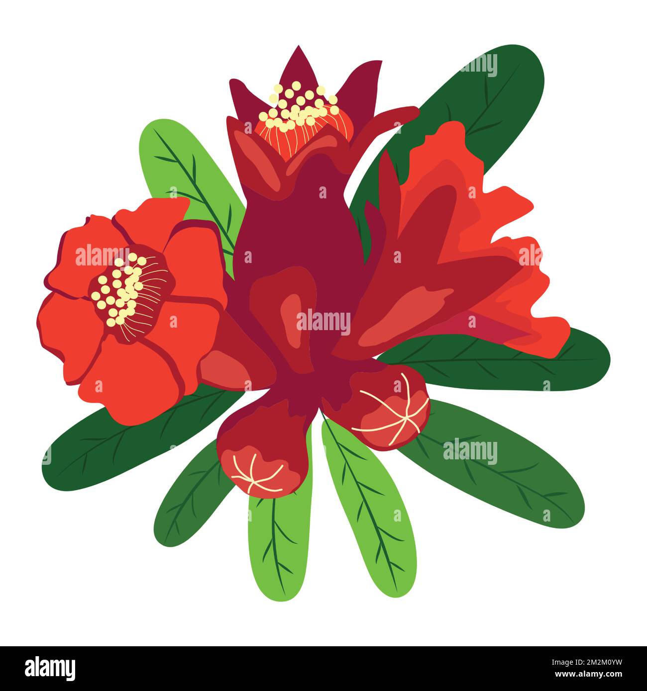 Pomegranate branches with fruits and flowers. Symbol of good luck ...