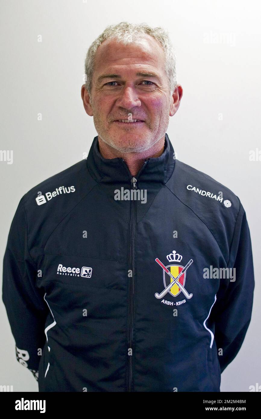 Belgium's head coach Shane McLeod poses for the photographer after a ...