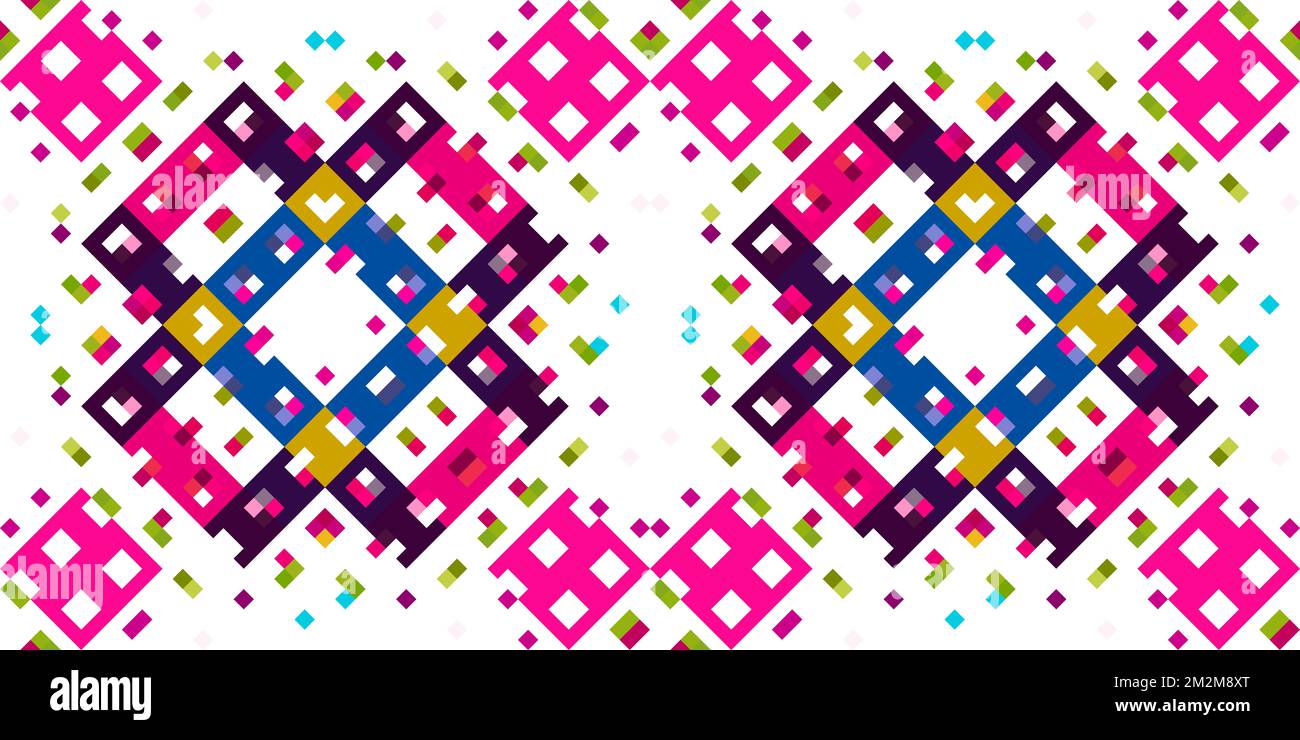 Retro geometric pixel pattern. Playful fun kaleidoscopic pink wallpaper ...