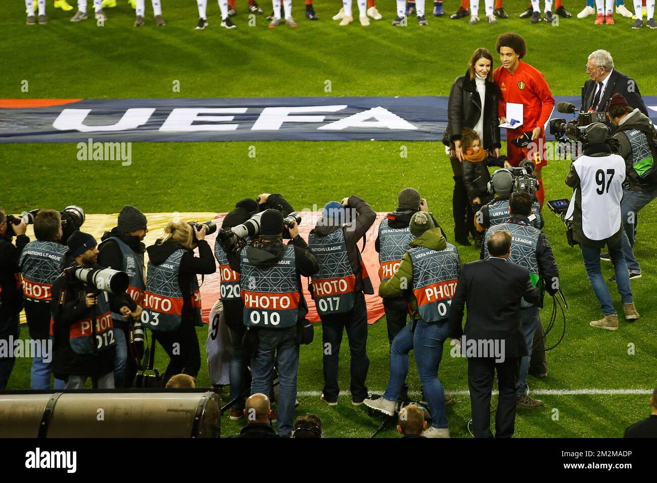 Belgium's Axel Witsel pictured at the start for his hundred game with ...