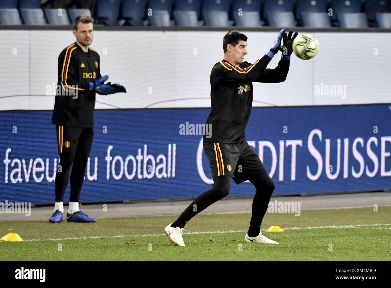 Belgium's goalkeeper Simon Mignolet and Belgium's goalkeeper Thibaut ...