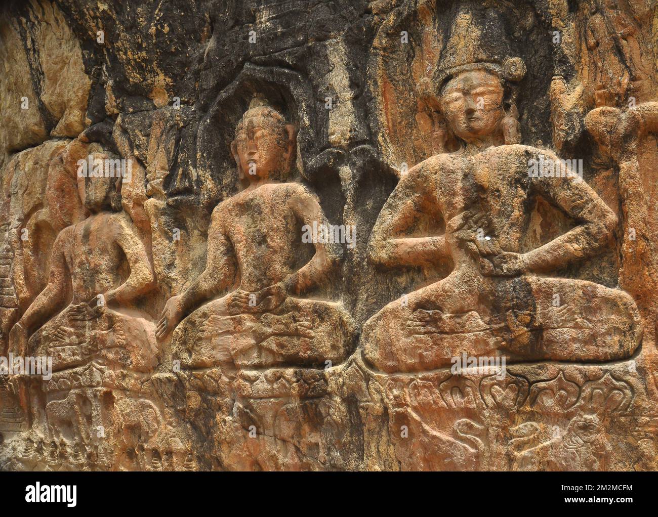 Three Buddha rock statue in Gyalwa Ringna which is located in Padum ...