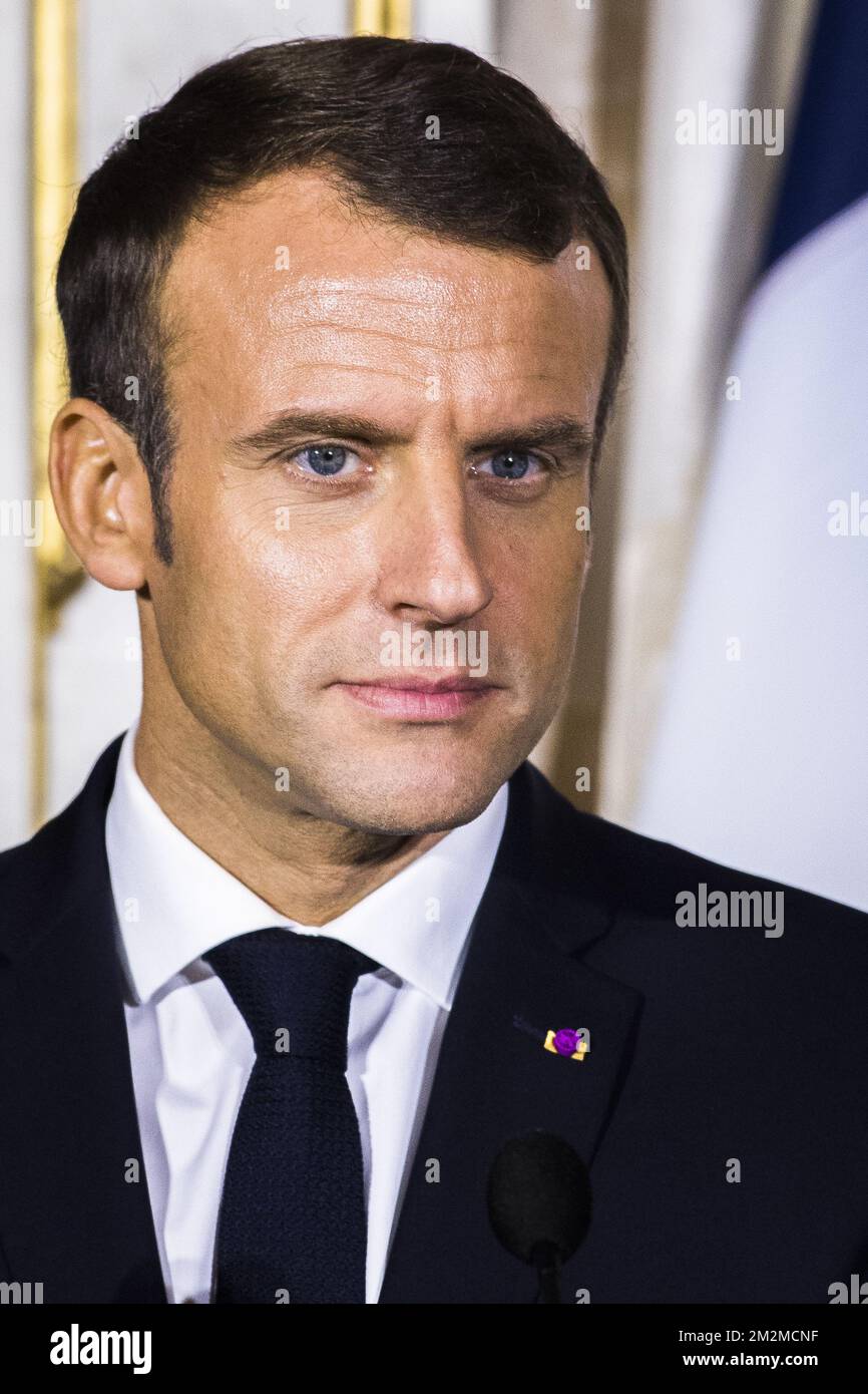 President of France Emmanuel Macron pictured during a press conference ...