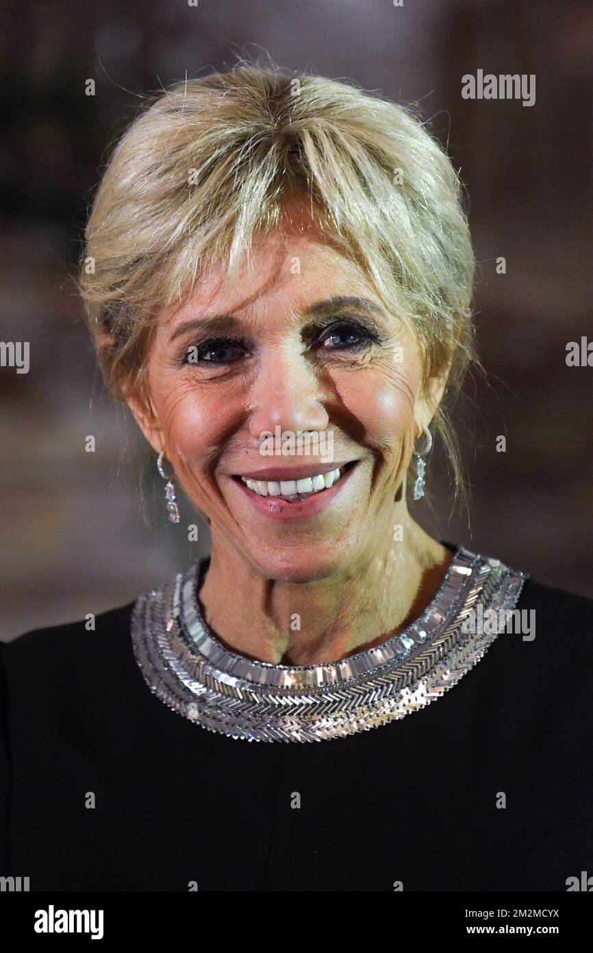 French First Lady Brigitte Macron pictured at the state banquet at the ...