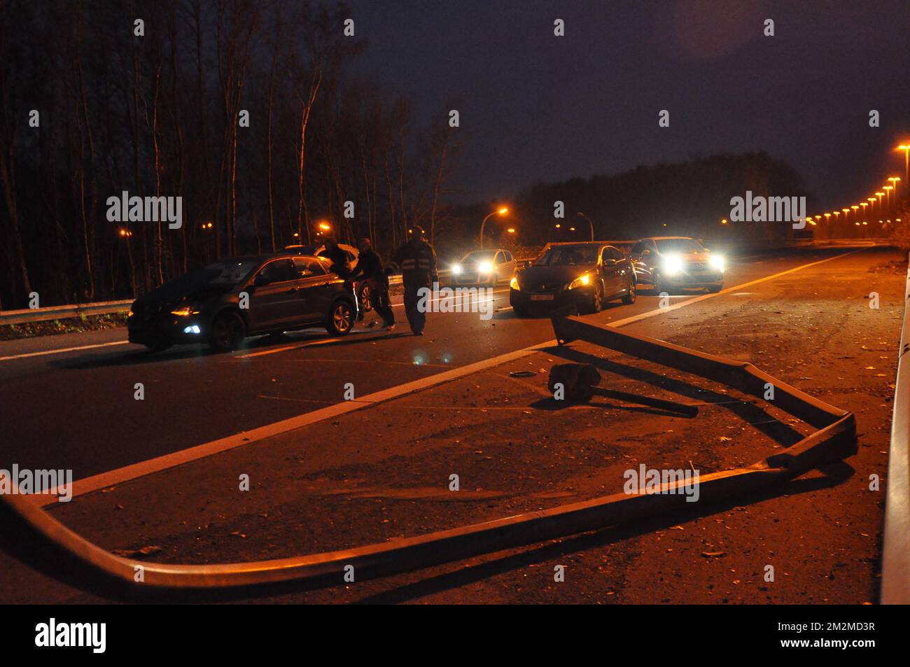 Illustration shows people pushing a car after an accident, a car hit a ...