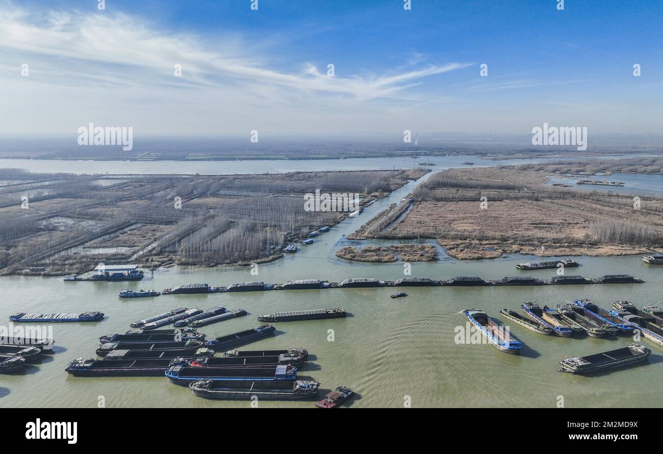 Aerial photo shows freight ships are busy transporting coals between ...