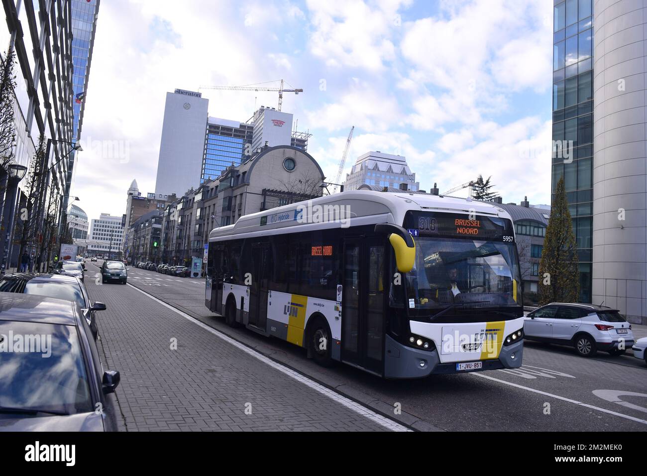 A bus with 'Brussel Noord' sign, on its way to the general bus stop ...