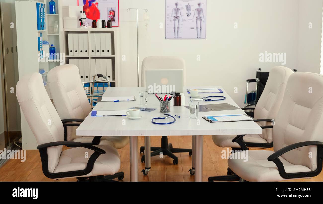 Empty hospital doctor meeting conference room, modern professional ...