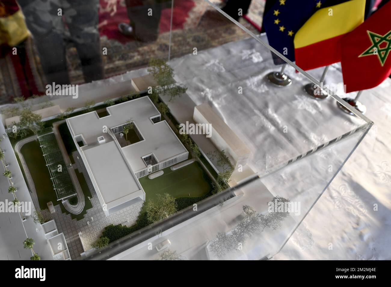 Illustration picture shows a scale model of the new embassy in Rabat on ...