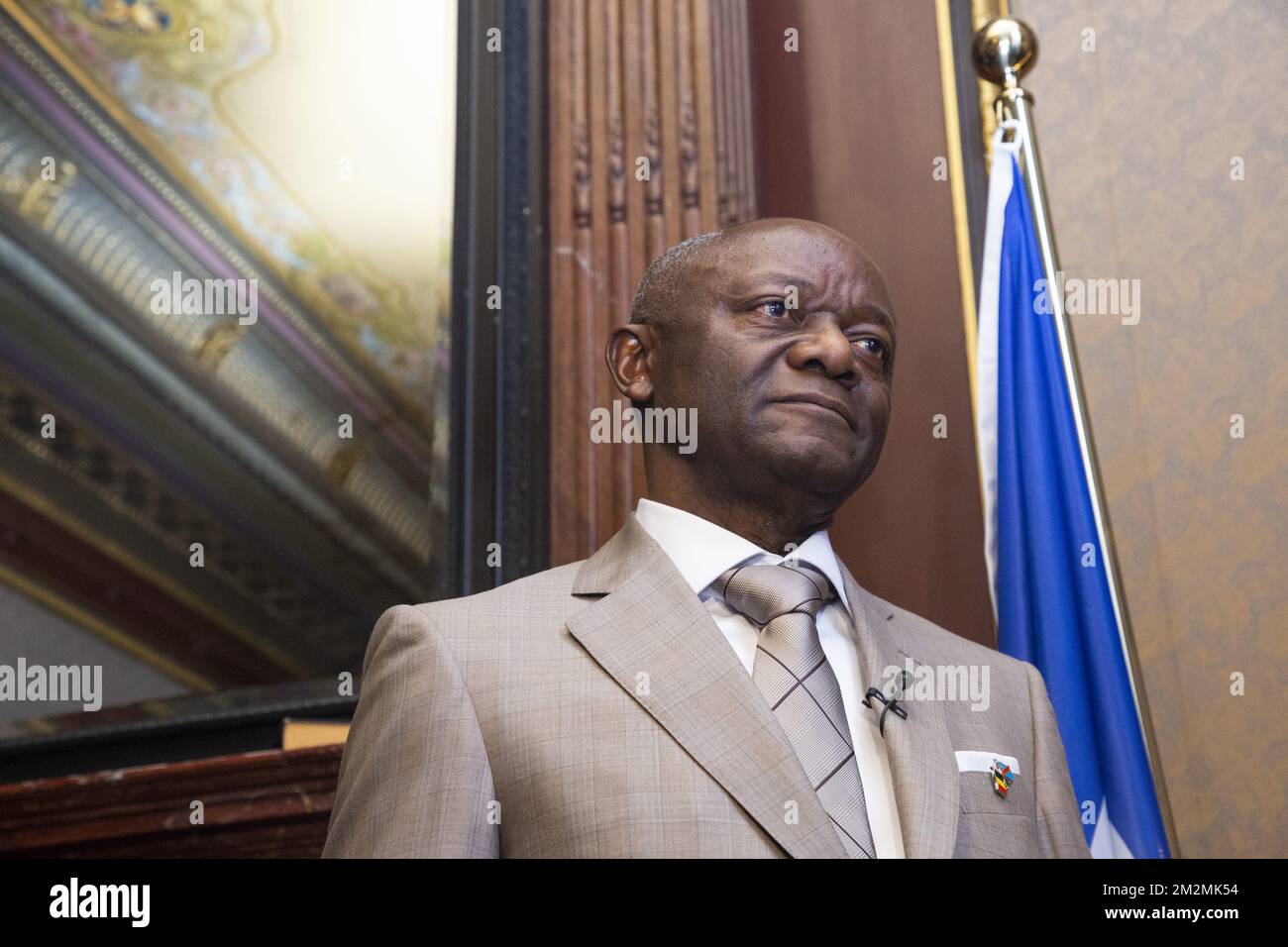 Future mayor of Ganshoren, cdH Pierre Kompany pictured during an oath ...