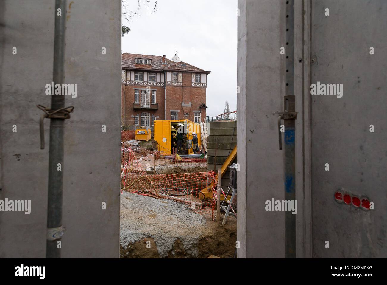 Illustration picture shows the laying of the first stone of the new ...