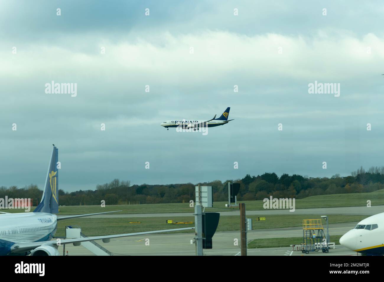 Ryanair airline Boeing 737 plane landing, Stansted airport, Essex ...