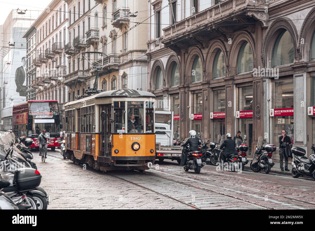 A tram on rails in the antique city Stock Photo - Alamy