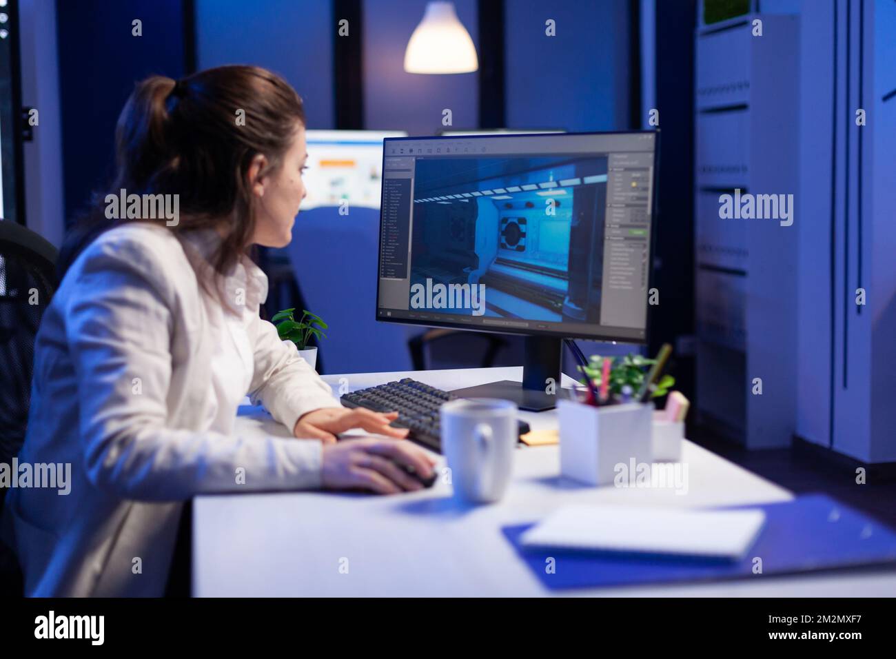 Editor developing new movie project, editing audio film montage sitting ...