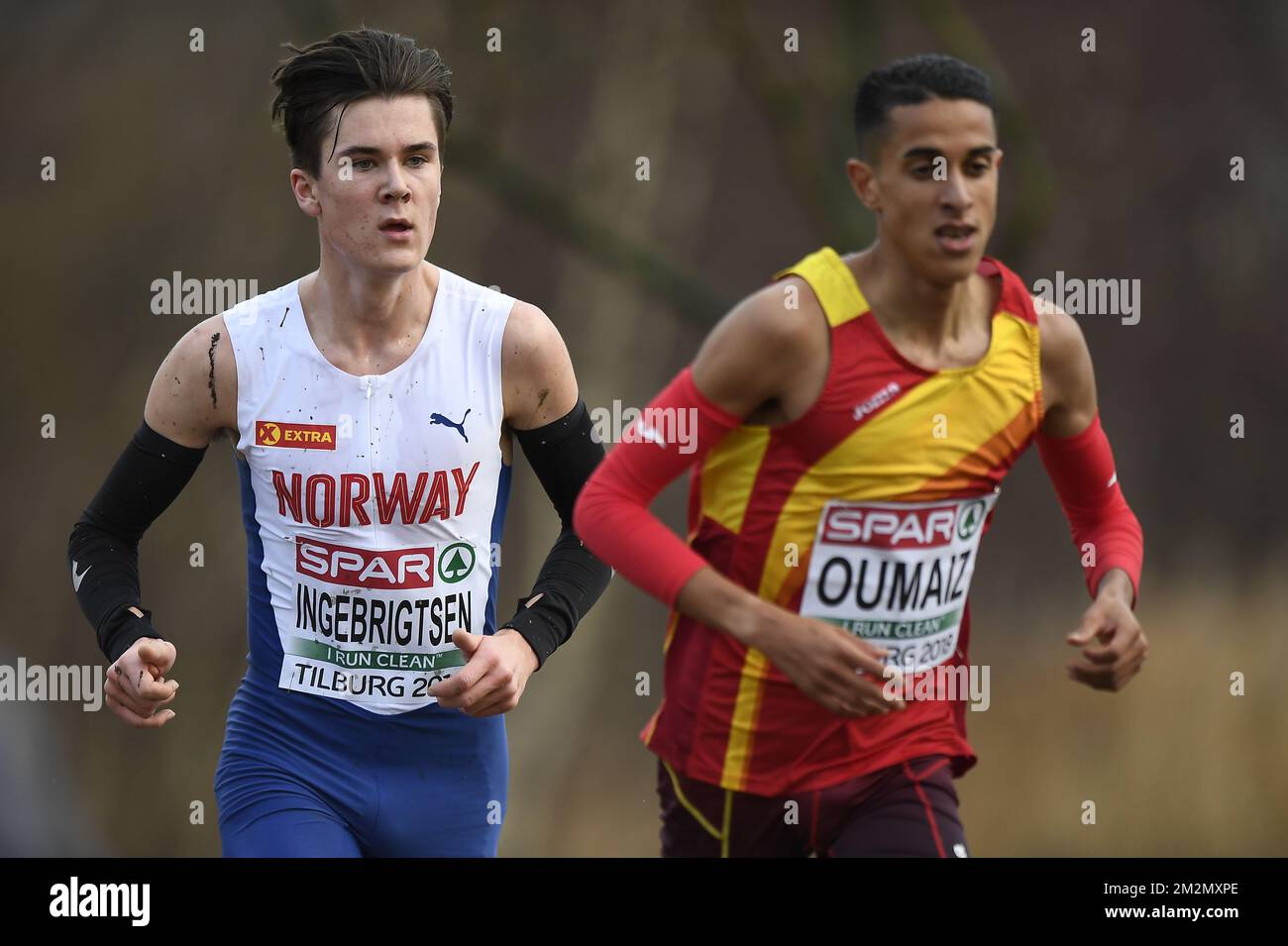 Norwegian Jakob Ingebrigtsen (L) pictured in action during the U20 men ...