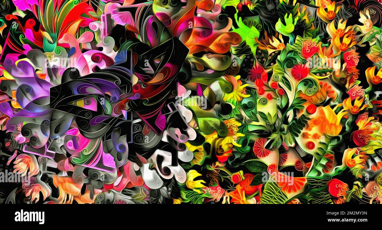 Computer graphics of abstract floral psychedelic background stylization ...