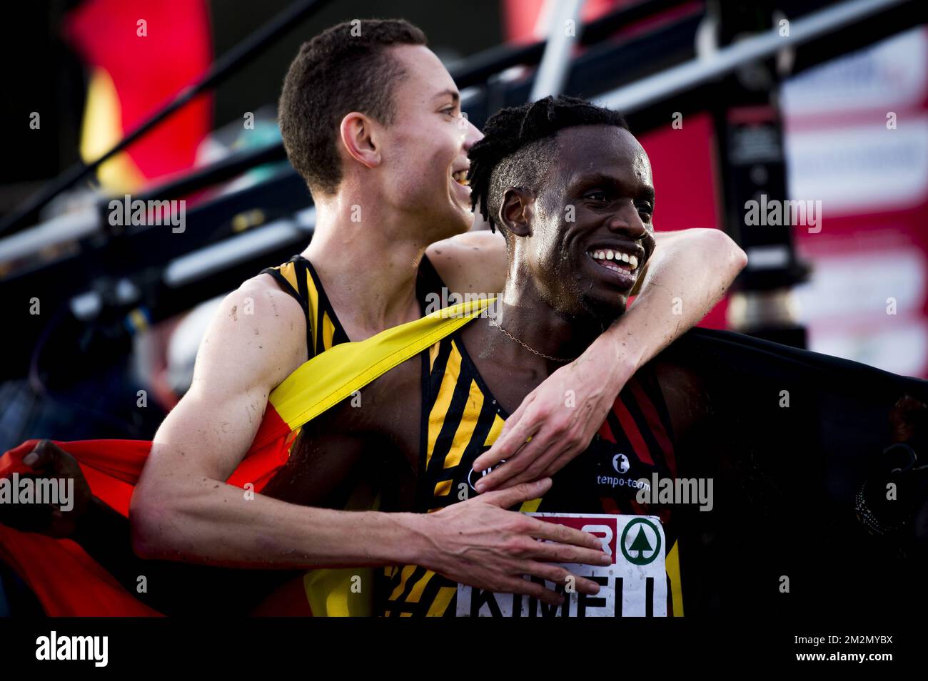 Belgian Robin Hendrix and Belgian Isaac Kimeli celebrate after the ...