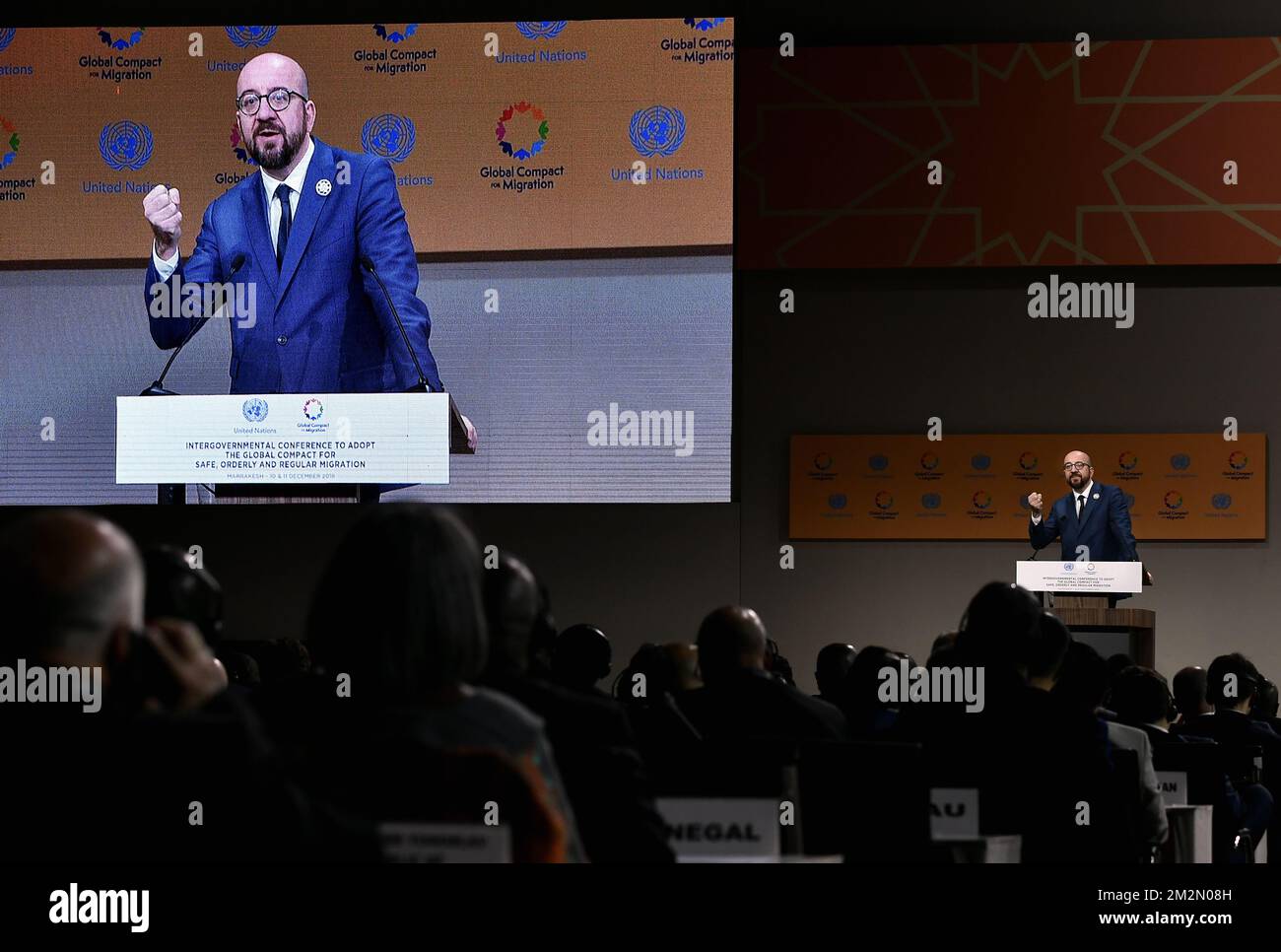 Belgian Prime Minister Charles Michel delivers a speech at the global ...