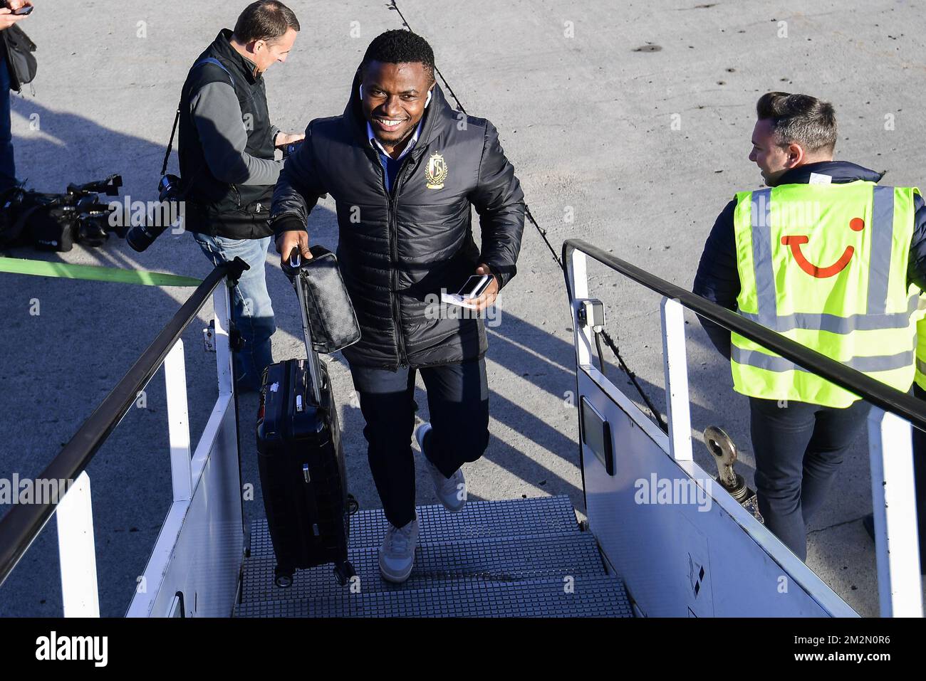 Standard's Collins Fai pictured at the departure of Belgian soccer team ...