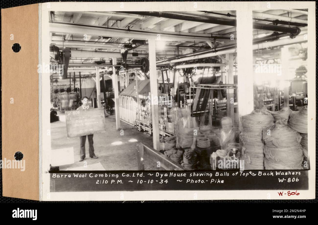 Dye house showing balls of top and back washers, Barre Wool Combing Co ...