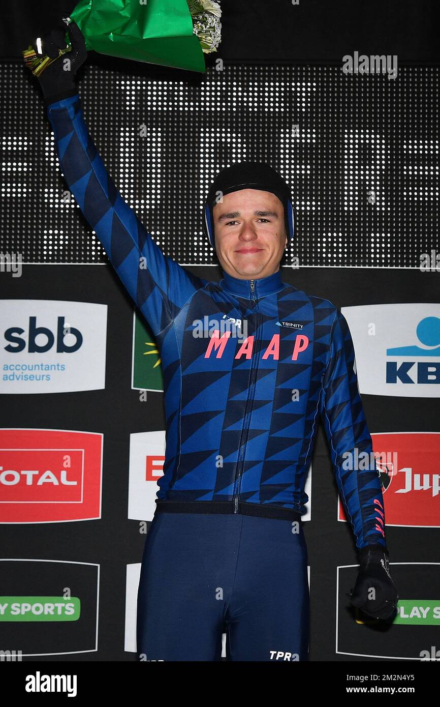 British Thomas Pidcock pictured on the podium after the men's elite ...