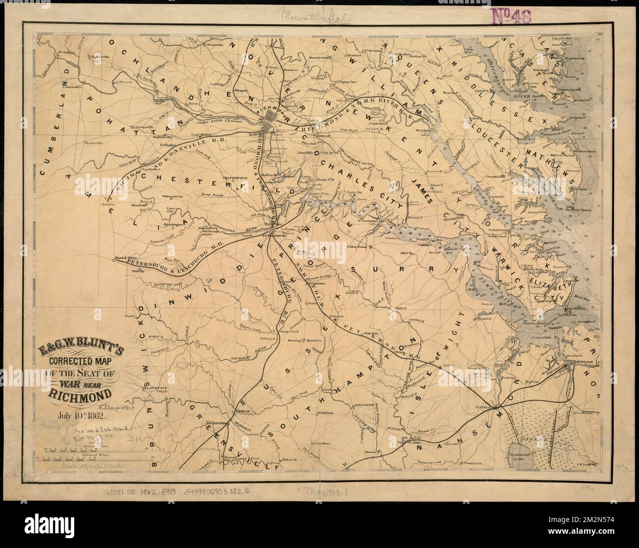 E. & G.W. Blunt's corrected map of the seat of war near Richmond, July ...