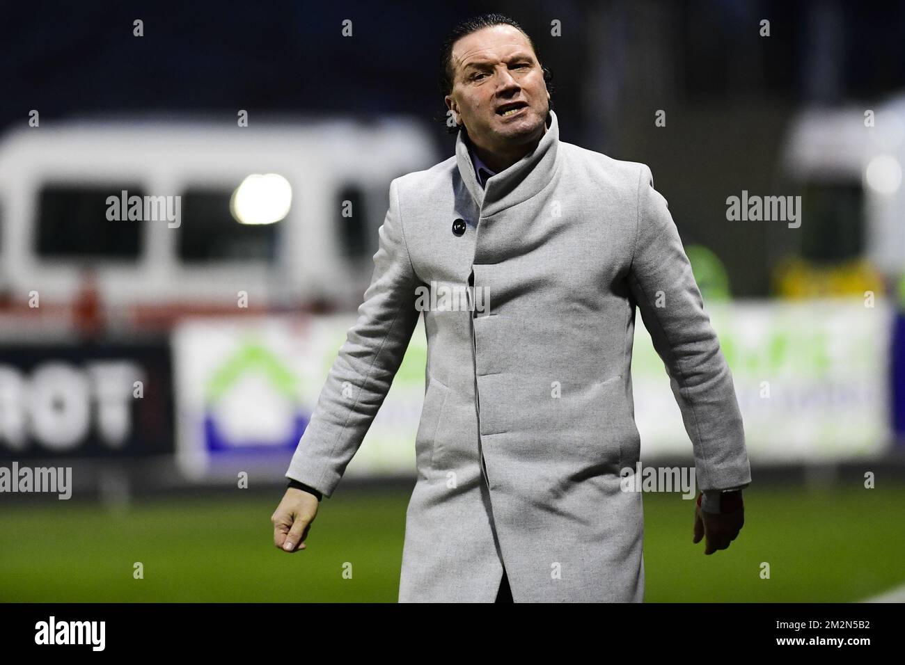 Beerschot's head coach Stijn Vreven reacts during a soccer game between ...