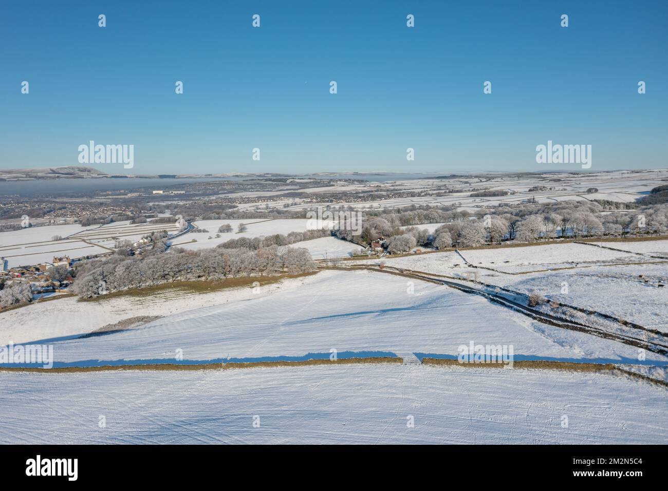 Aerial drone photo of the town of Mereclough in the town of Burnley in ...