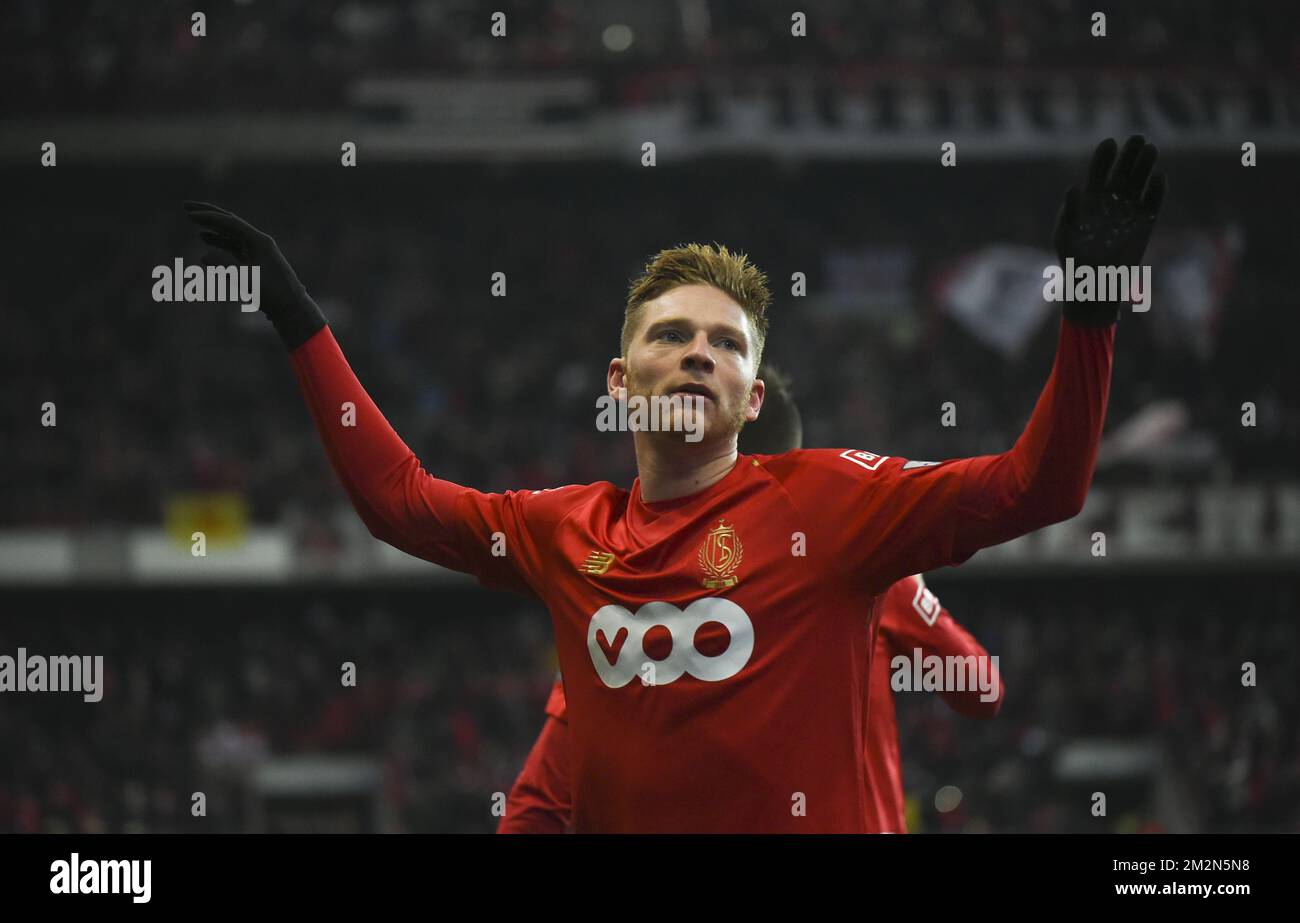 Standard's Renaud Emond celebrates after scoring during the soccer ...