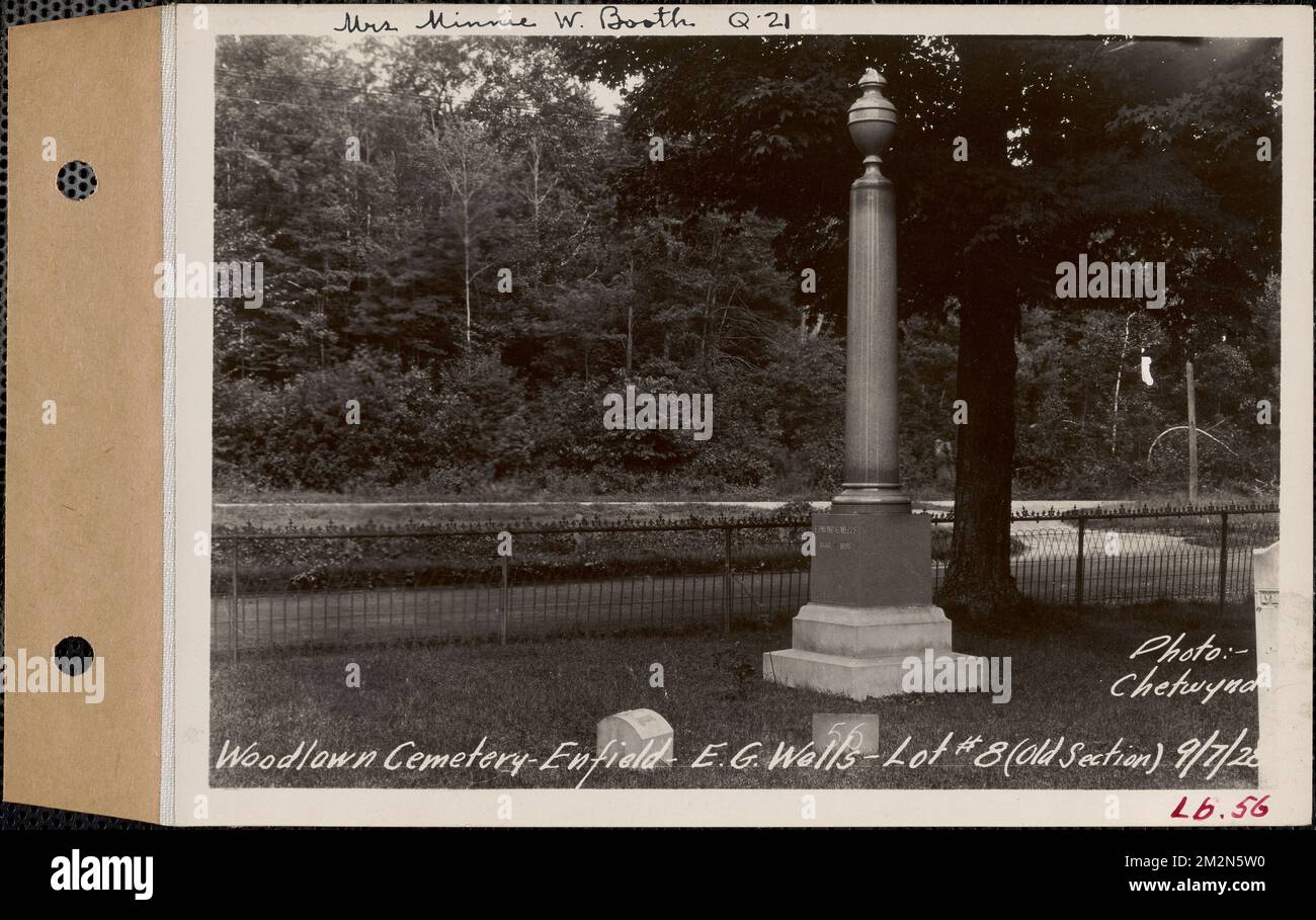 E. G. Wells, Woodlawn Cemetery, old section, lot 8, Enfield, Mass ...