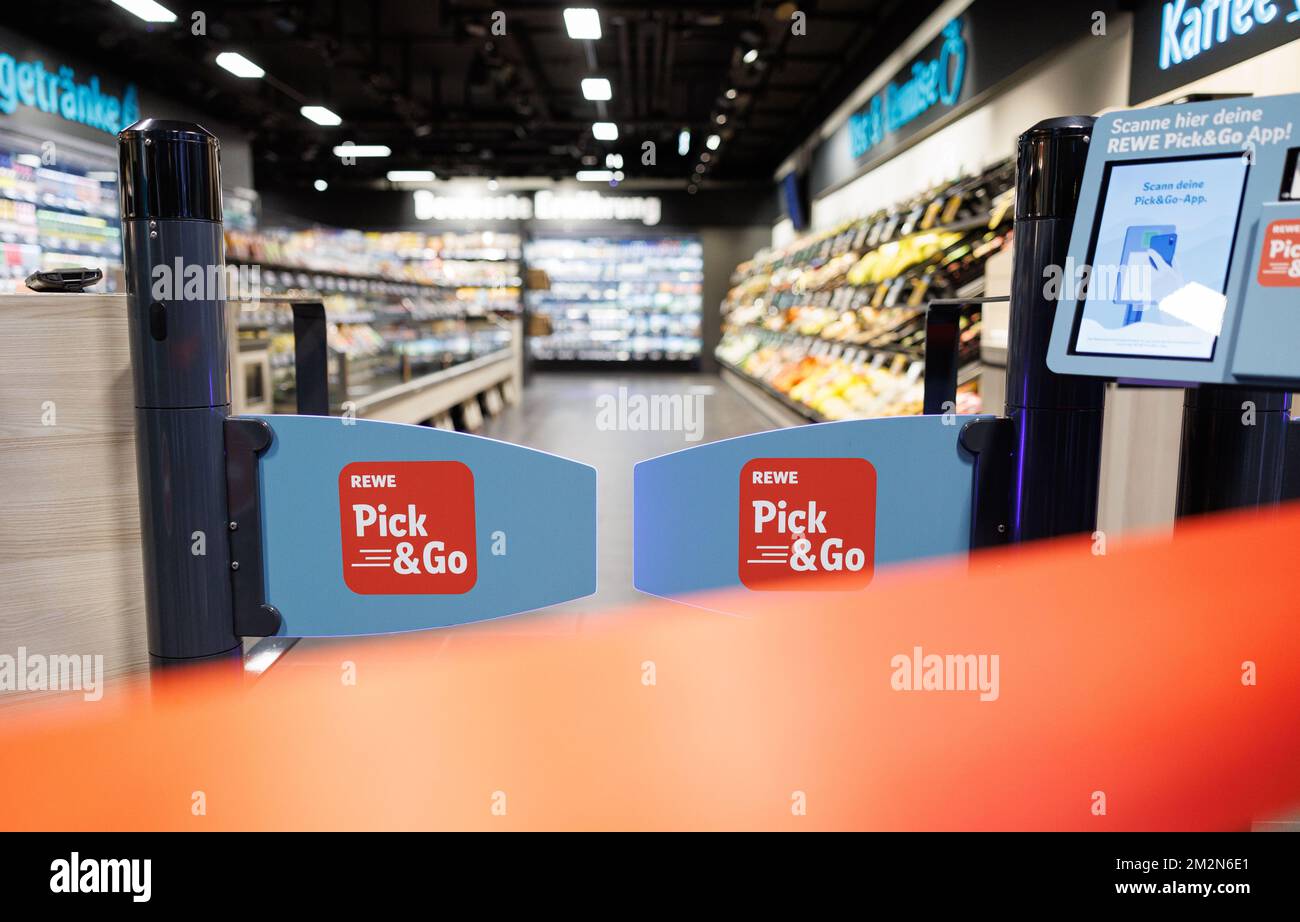 Munich, Germany. 14th Dec, 2022. A barrier with the inscription "Rewe ...