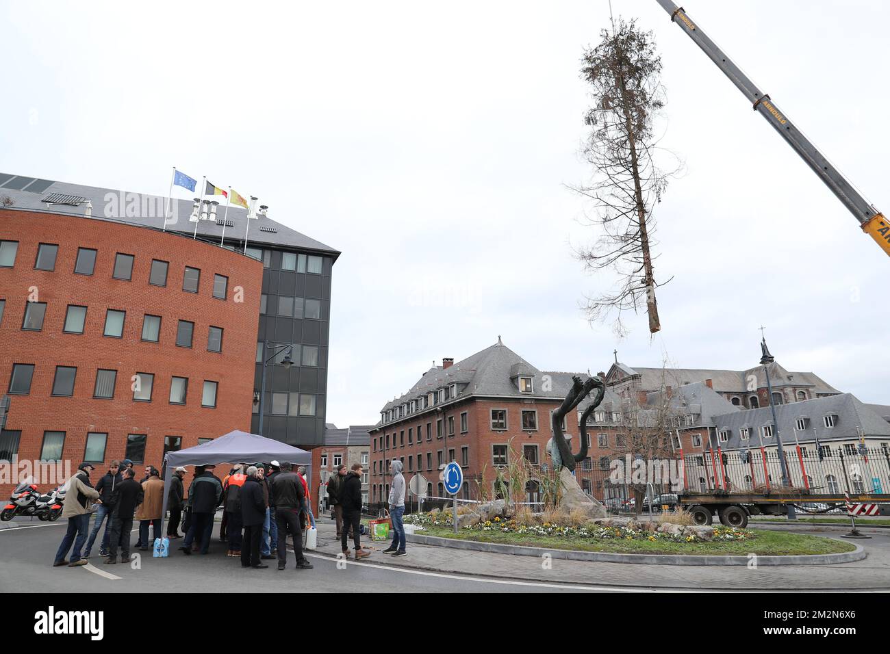 Illustration shows a demonstration of forestry workers in front of ...