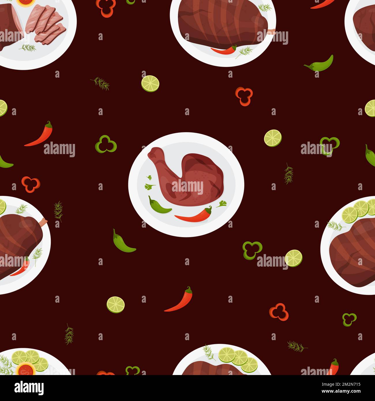 Seamless pattern with grilled meat. Mexican food barbecue piece beef ...