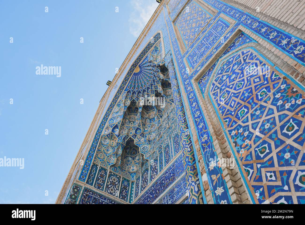Bottom view of the arch with oriental patterns in Amir Temur Mausoleum ...