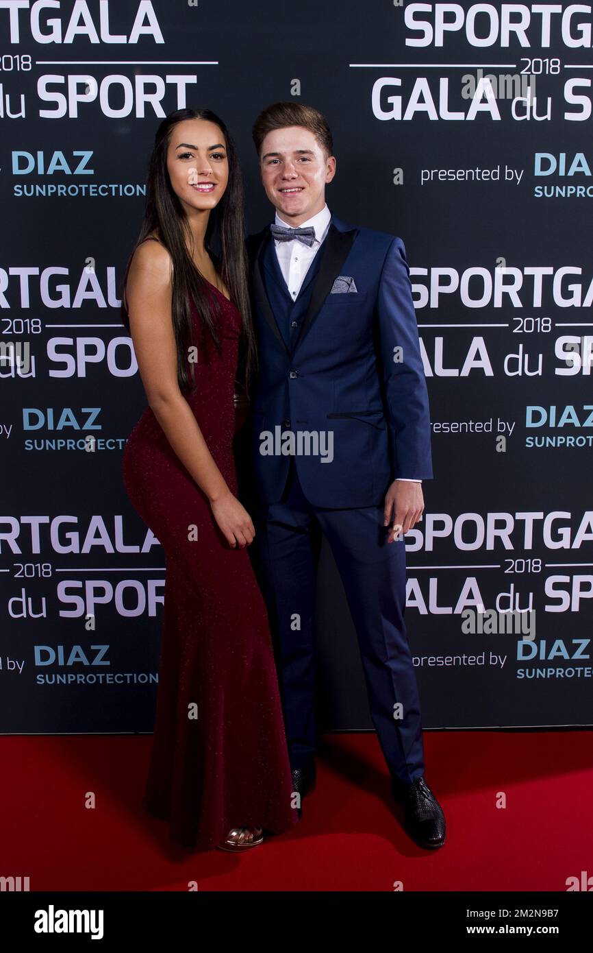 Oumaima Rayane and Belgian Remco Evenepoel pictured on the red carpet ...